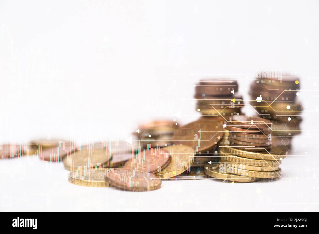 Economic growth concept. Collage with stacks of coins and financial ...