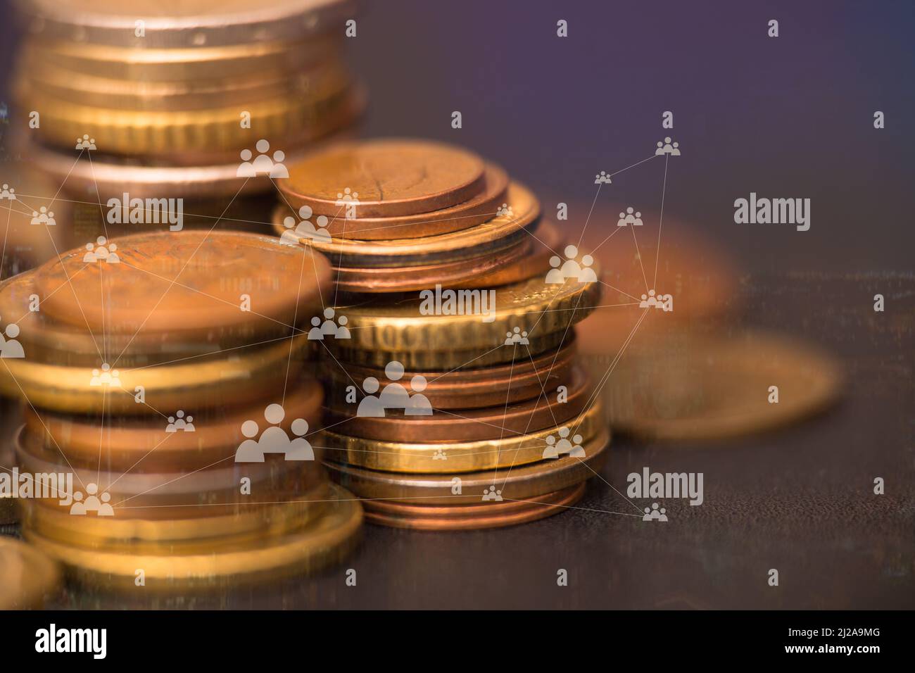 Economic growth concept. Collage with stacks of coins and financial ...