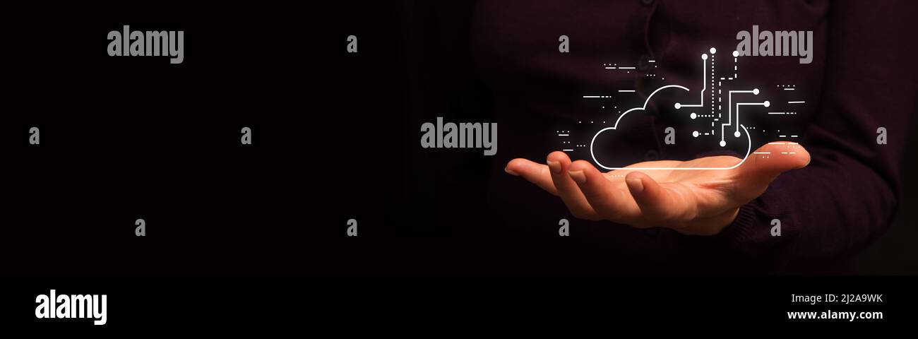 Hand and circle tech on technology background design Stock Photo - Alamy