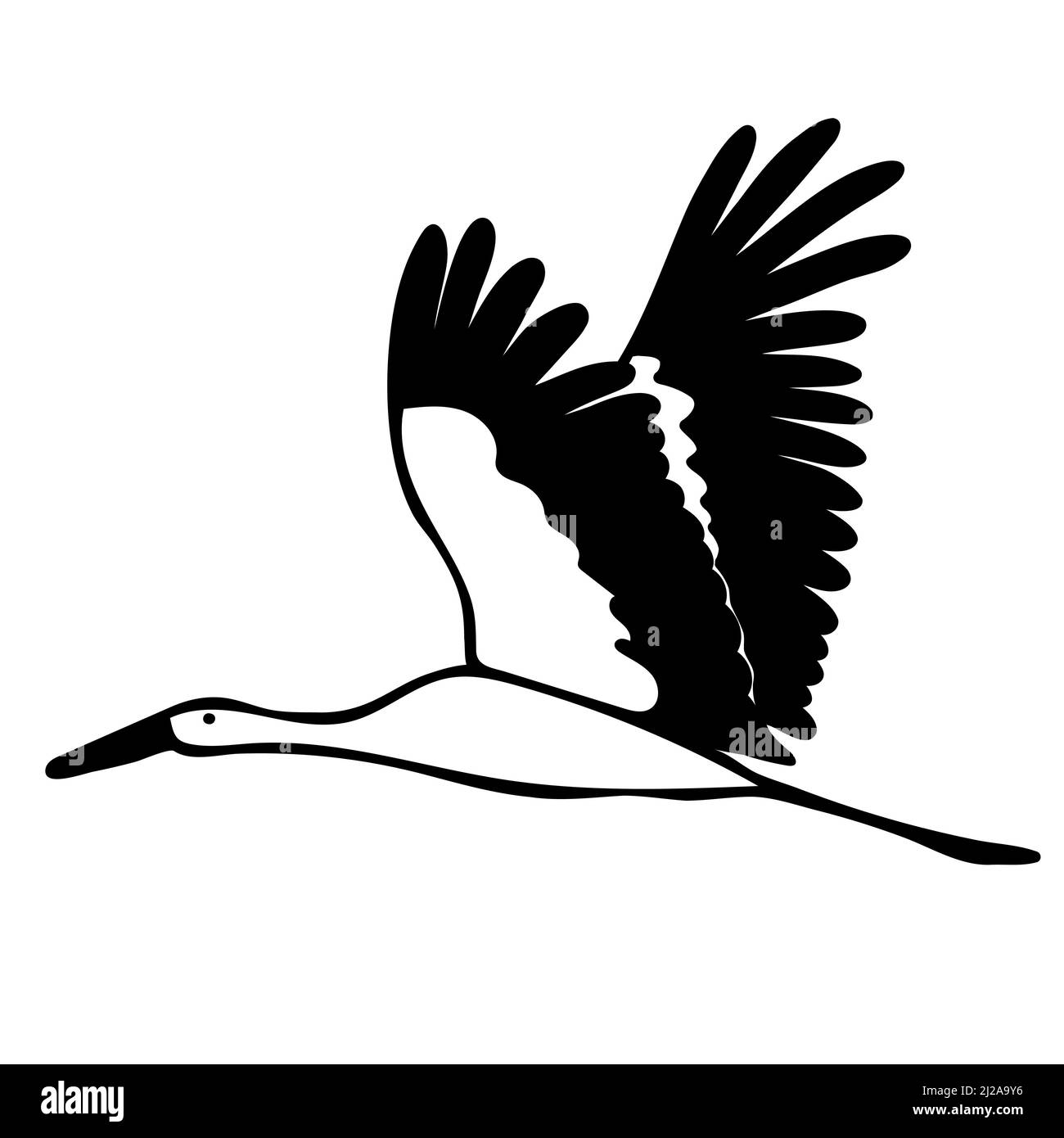Bird. Flying stork. Vector illustration. Hand linear drawn in doodle ...