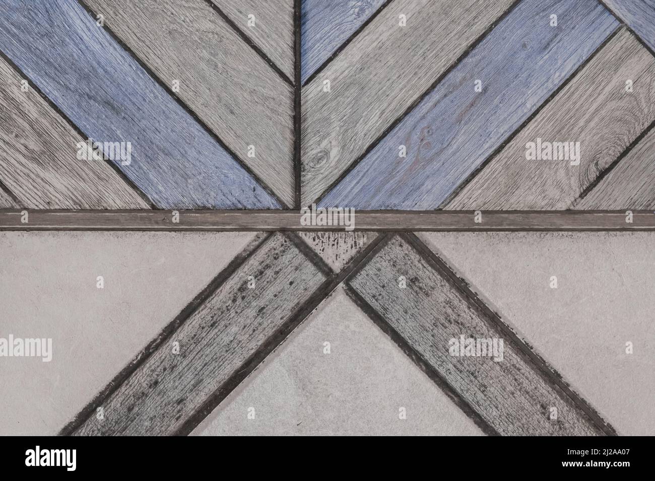 Abstract geometric floor exterior pattern with tiles and blue boards ...