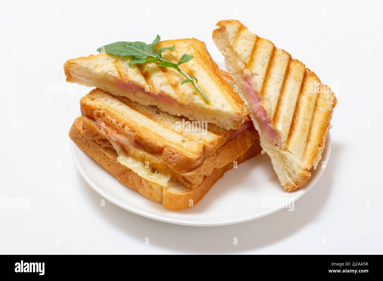 Homemade grilled cheese sandwich for breakfast on a plate. Top view ...