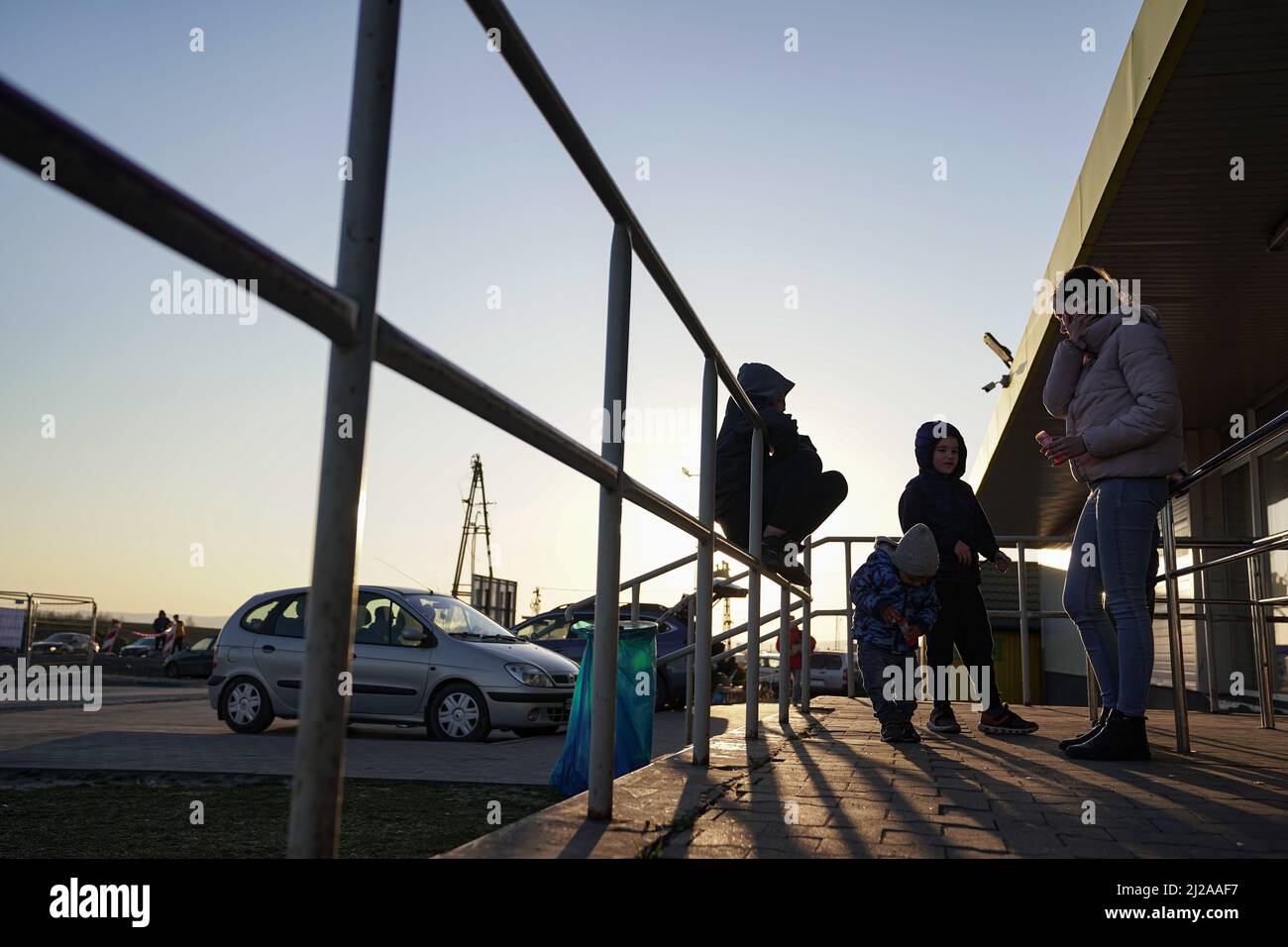 MEDYKA, POLAND - MARCH 28, 2022 - Children stay at the Medyka-Shehyni ...