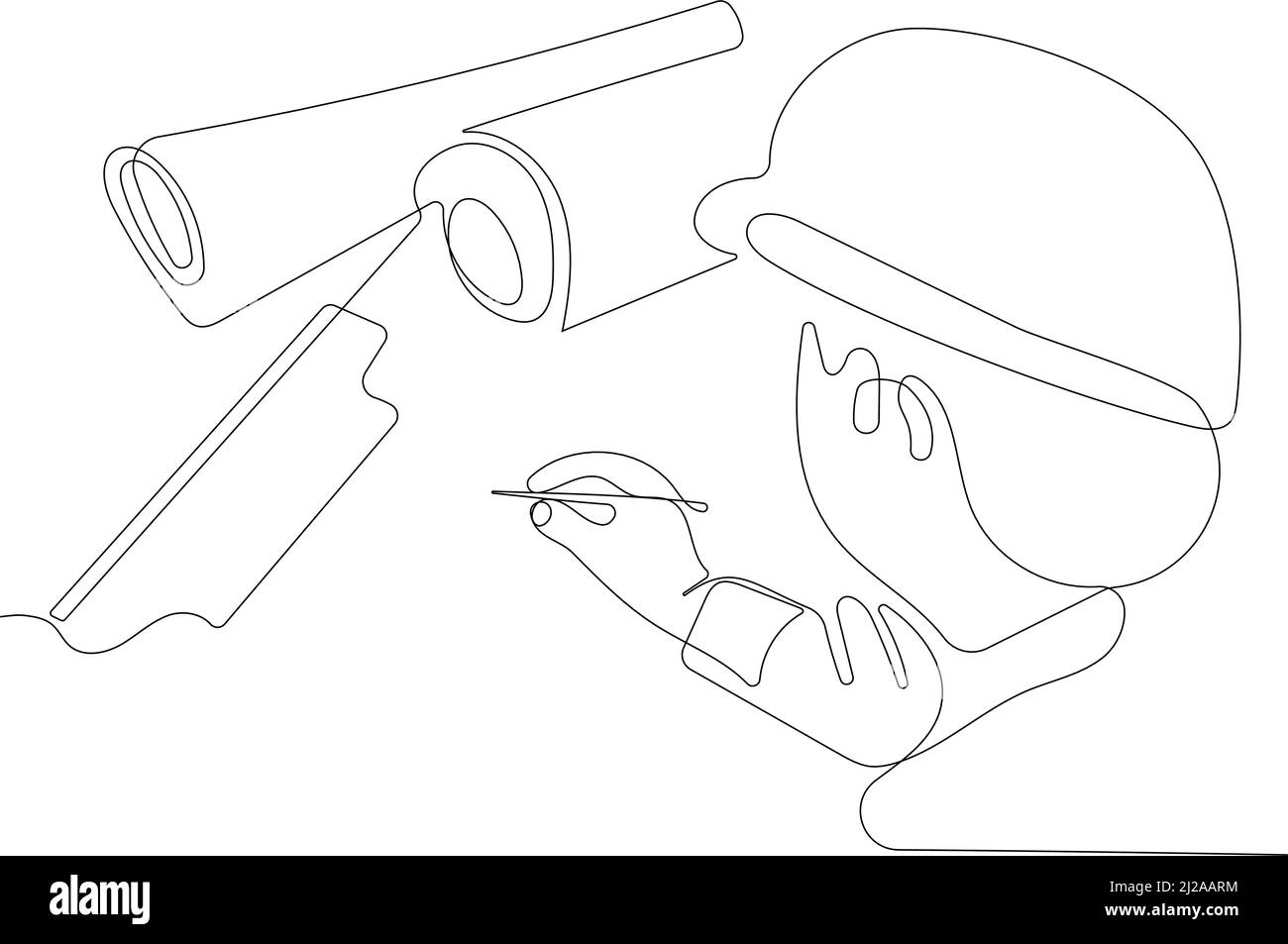 Continuous one line drawing of engineer wearing uniform and safety ...