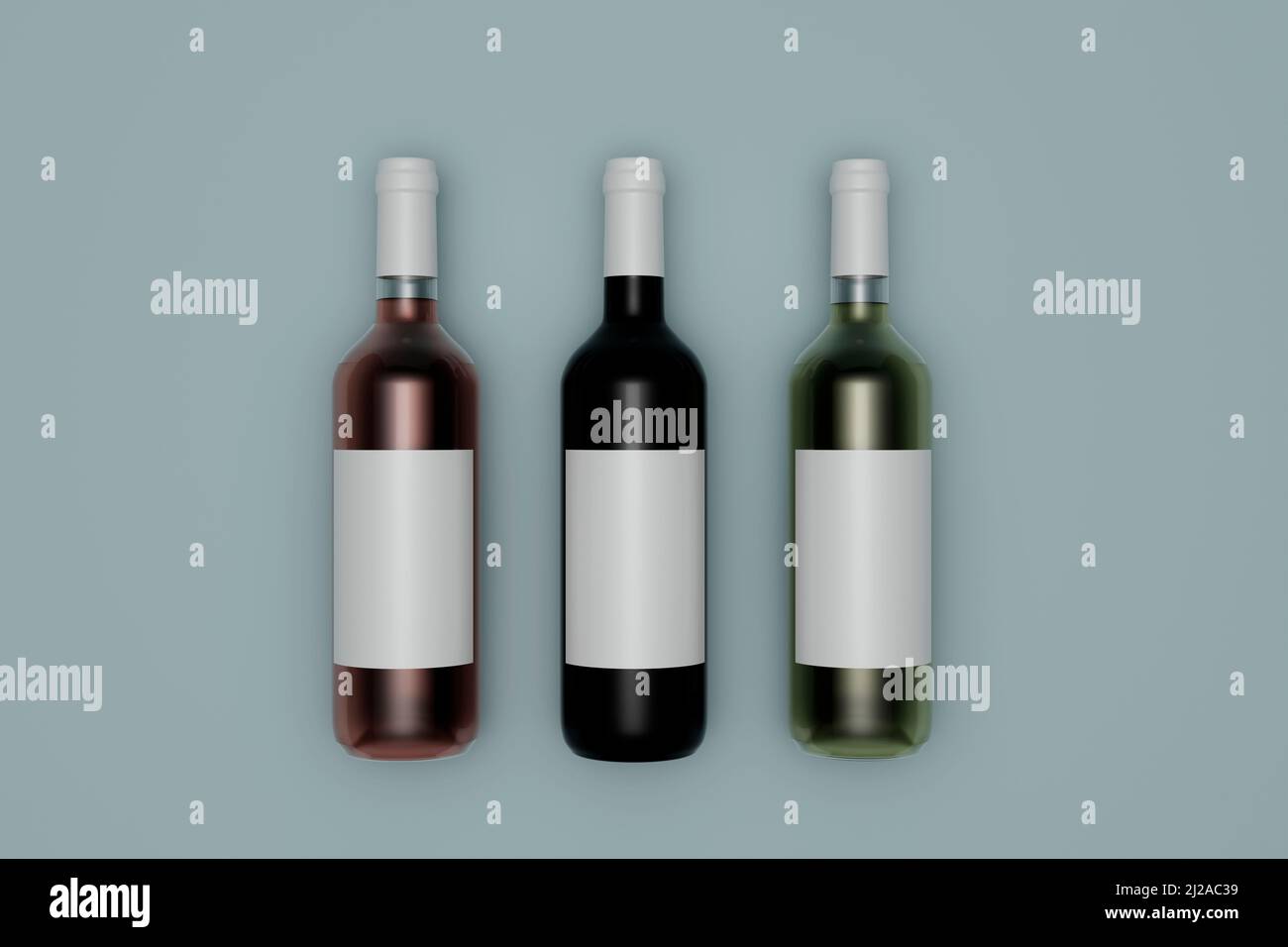 Wine Bottle Mock-Up - Three Bottles. Blank gold Label.3d render Stock Photo - Alamy