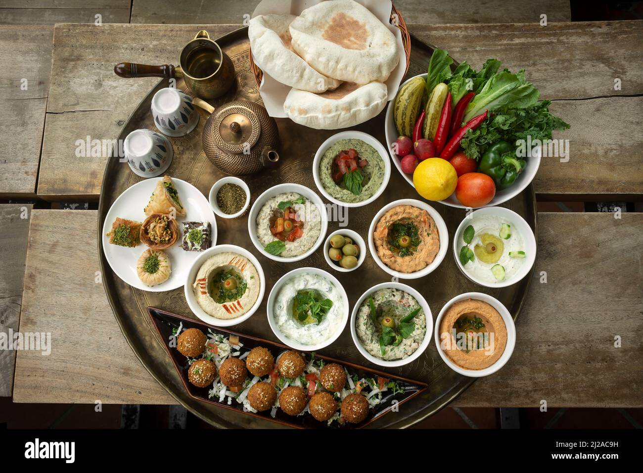 mixed middle eastern meze vegetarian food sharing platter in istanbul ...