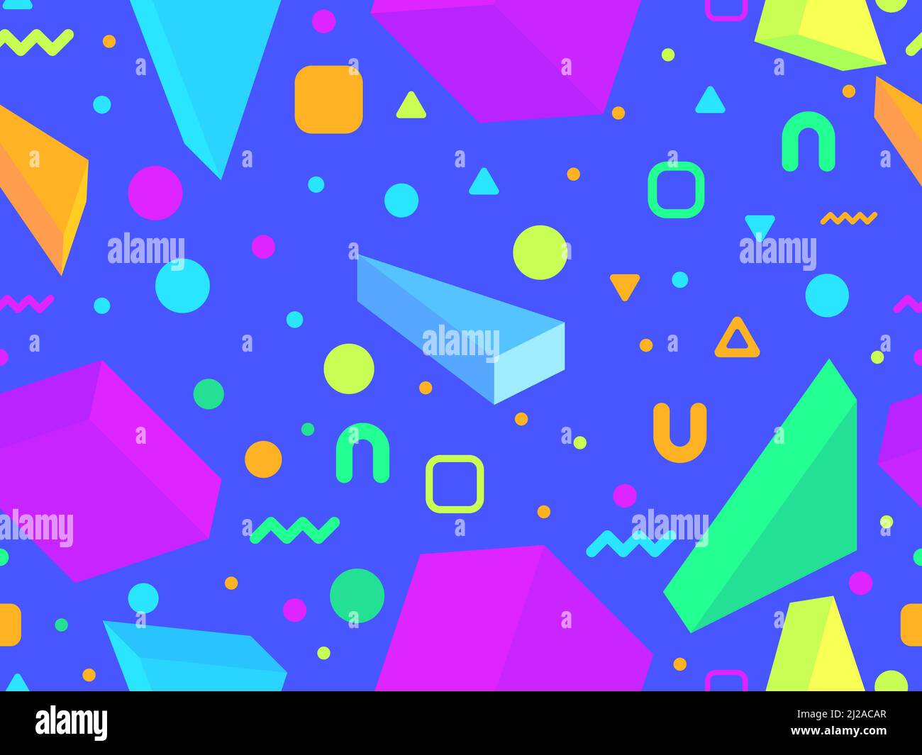 Geometric seamless pattern in 80s memphis style. Isometric geometric 3D ...