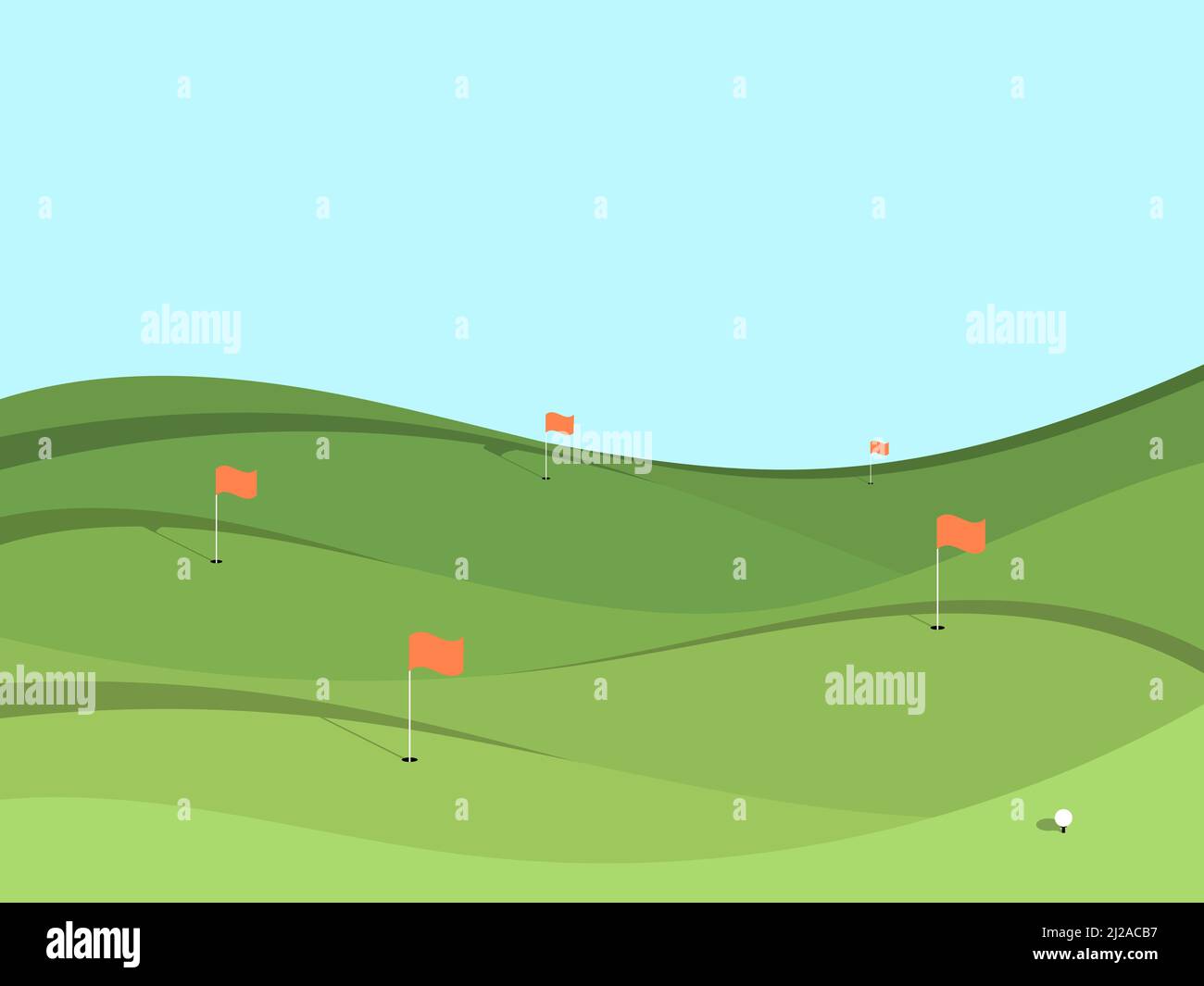 Golf field. Wavy green meadow in a minimalist style. Golf course with ...