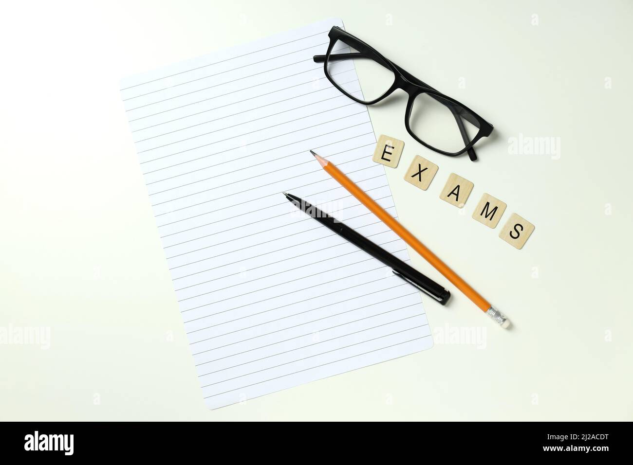 Concept of exams and tests, top view Stock Photo - Alamy