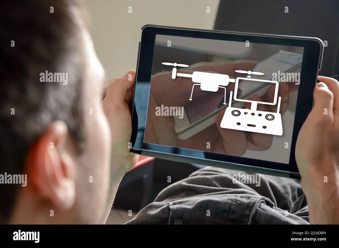 Drone concept on a tablet Stock Photo - Alamy