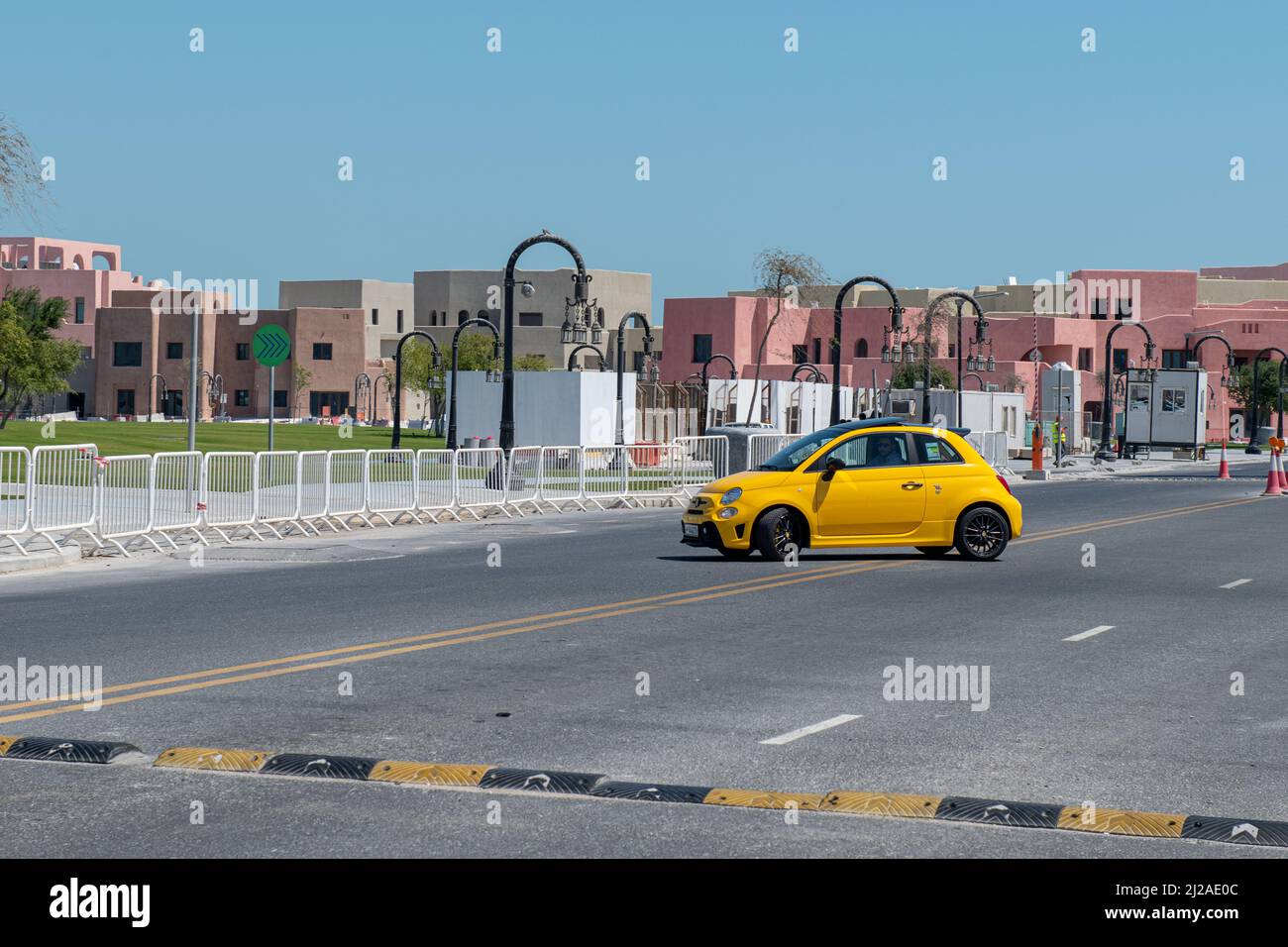 Front view of yellow Fiat 500 abarth 595 parked in the street Stock ...