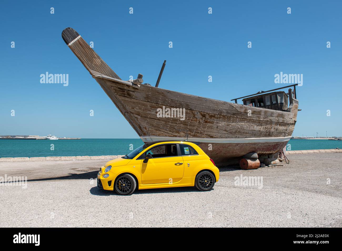Front view of yellow Fiat 500 abarth 595 parked in the street Stock ...