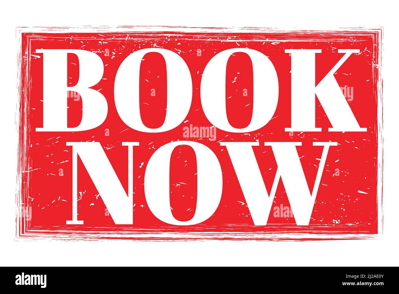 BOOK NOW, words written on red grungy stamp sign Stock Photo - Alamy