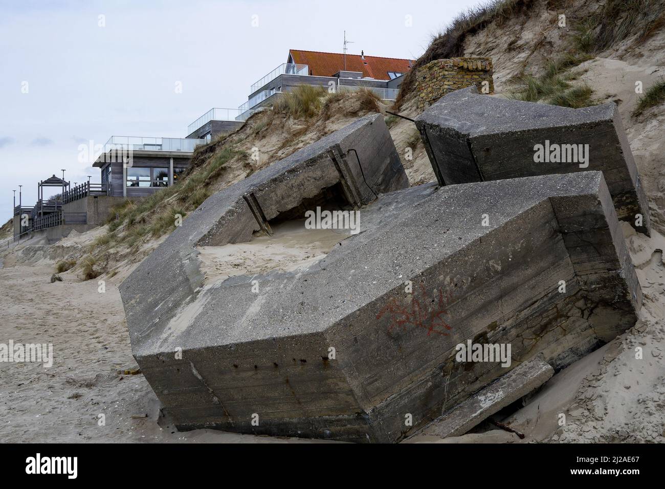 German WWII blockhaus, Bray-Dunes, Nord, Hauts-de-France, France Stock ...