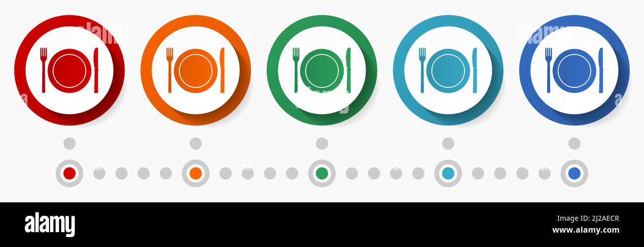 Restaurant menu, kitchen concept vector icon set, flat design colorful ...
