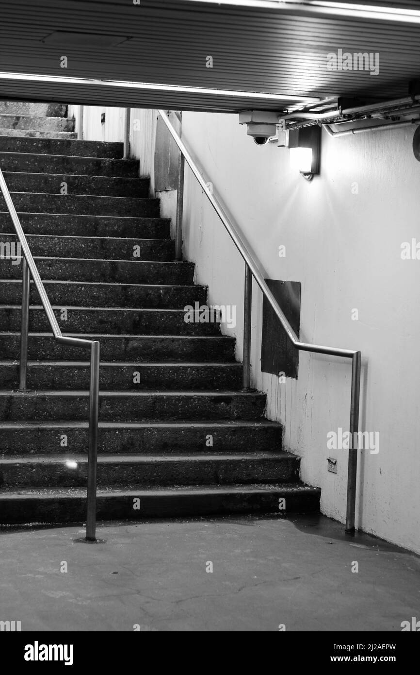 Old stairs leading up to the vintage train platform in downtown Chicago ...