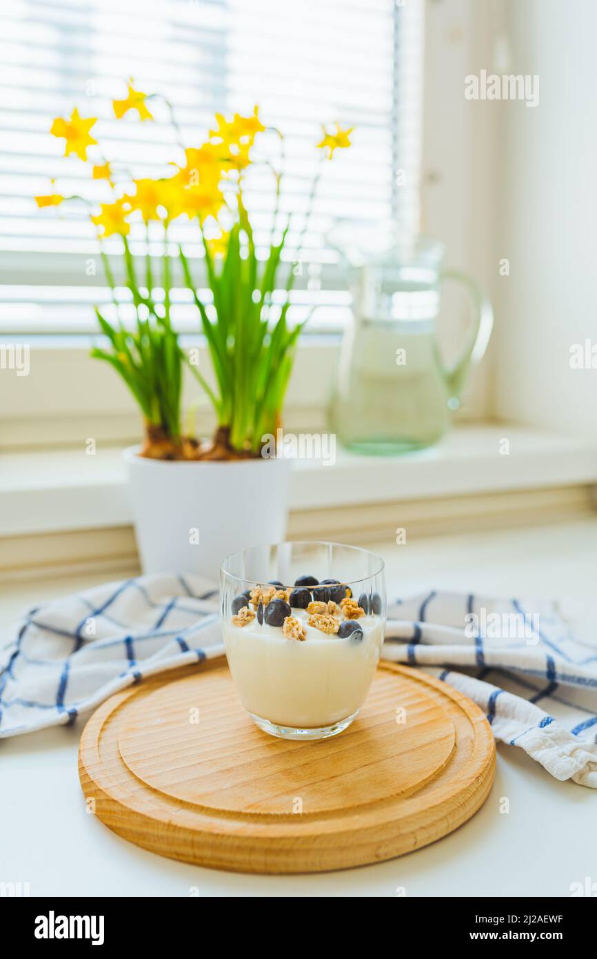 Sunday morning, dietary low-calorie breakfast yogurt with wild ...