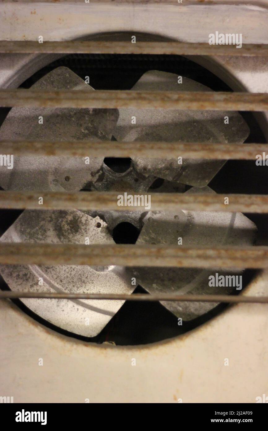 Old broken industrial mechanical fan at the abandoned train station ...