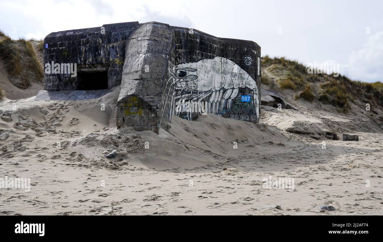 German WWII blockhaus, Bray-Dunes, Nord, Hauts-de-France, France Stock ...