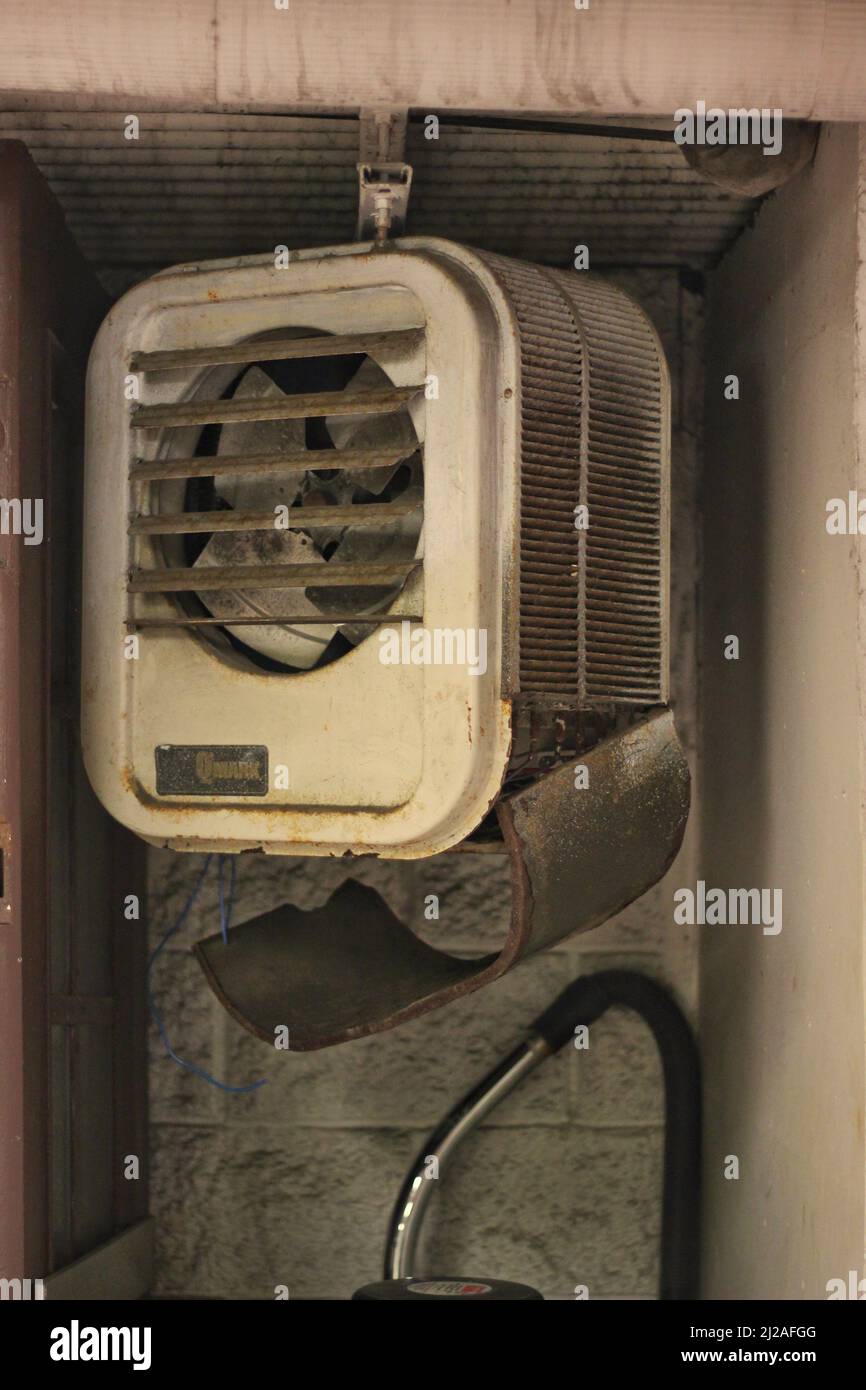 Old broken industrial mechanical fan at the abandoned train station ...