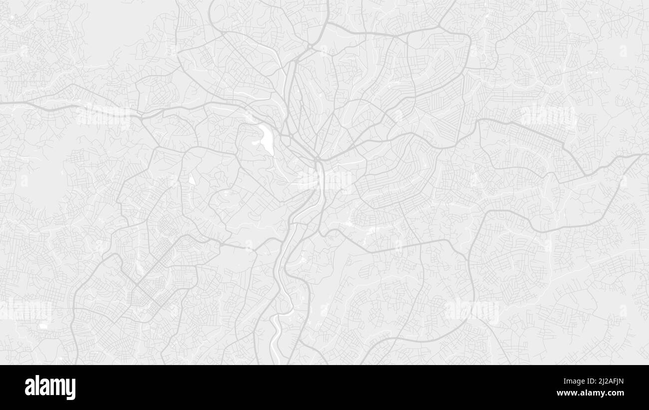 White and light grey Yaounde city area vector background map, roads and ...