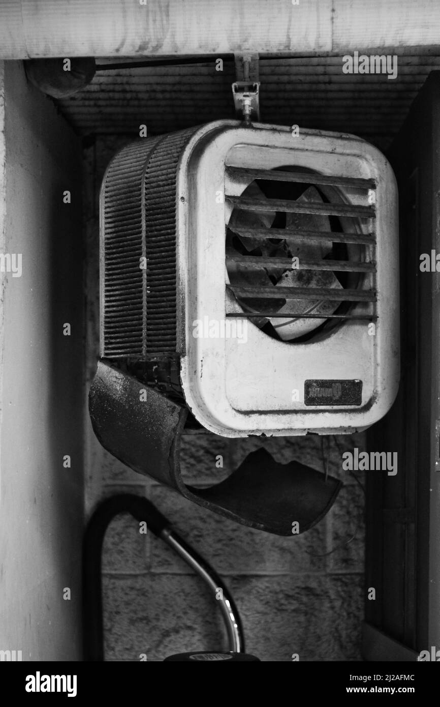 Old broken industrial mechanical fan at the abandoned train station in ...