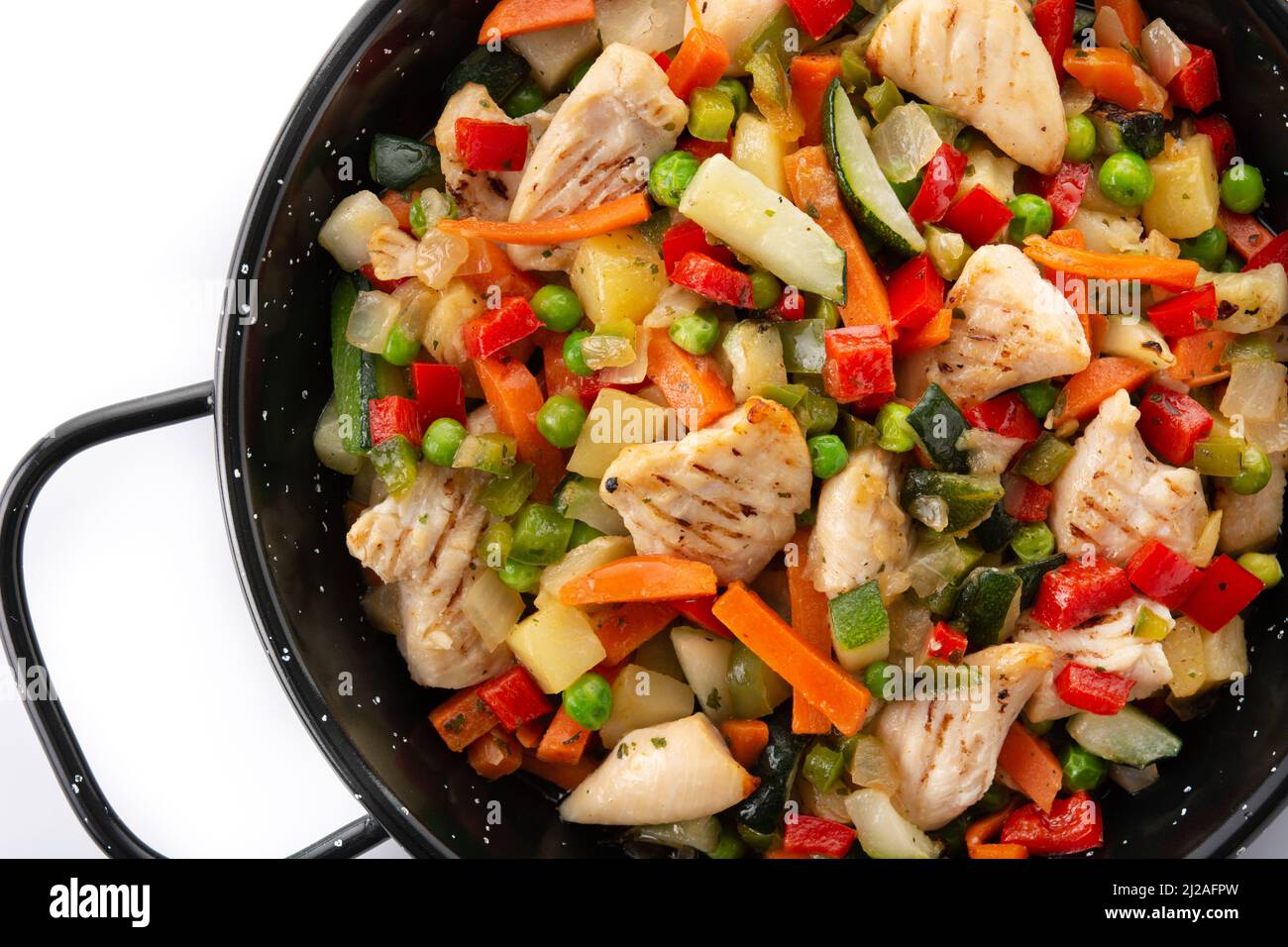 Chicken stir fry and vegetables isolated on white background Stock ...