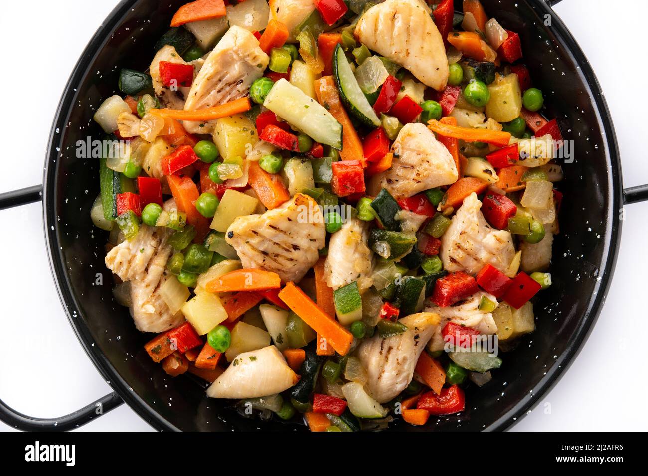 Chicken stir fry and vegetables isolated on white background Stock ...
