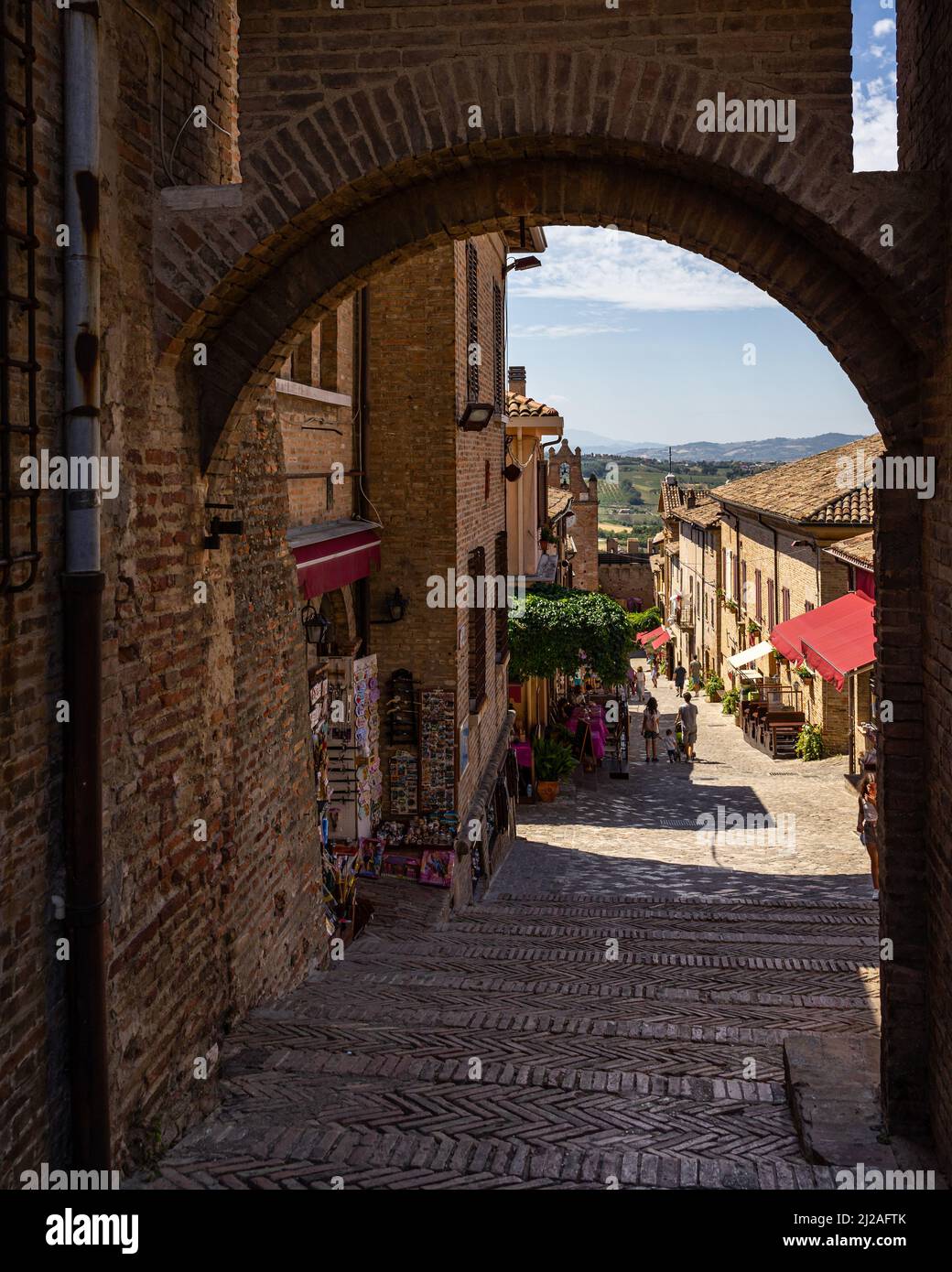 A vertical shot of the street from the arch. Gradara, Pesaro e Urbino ...
