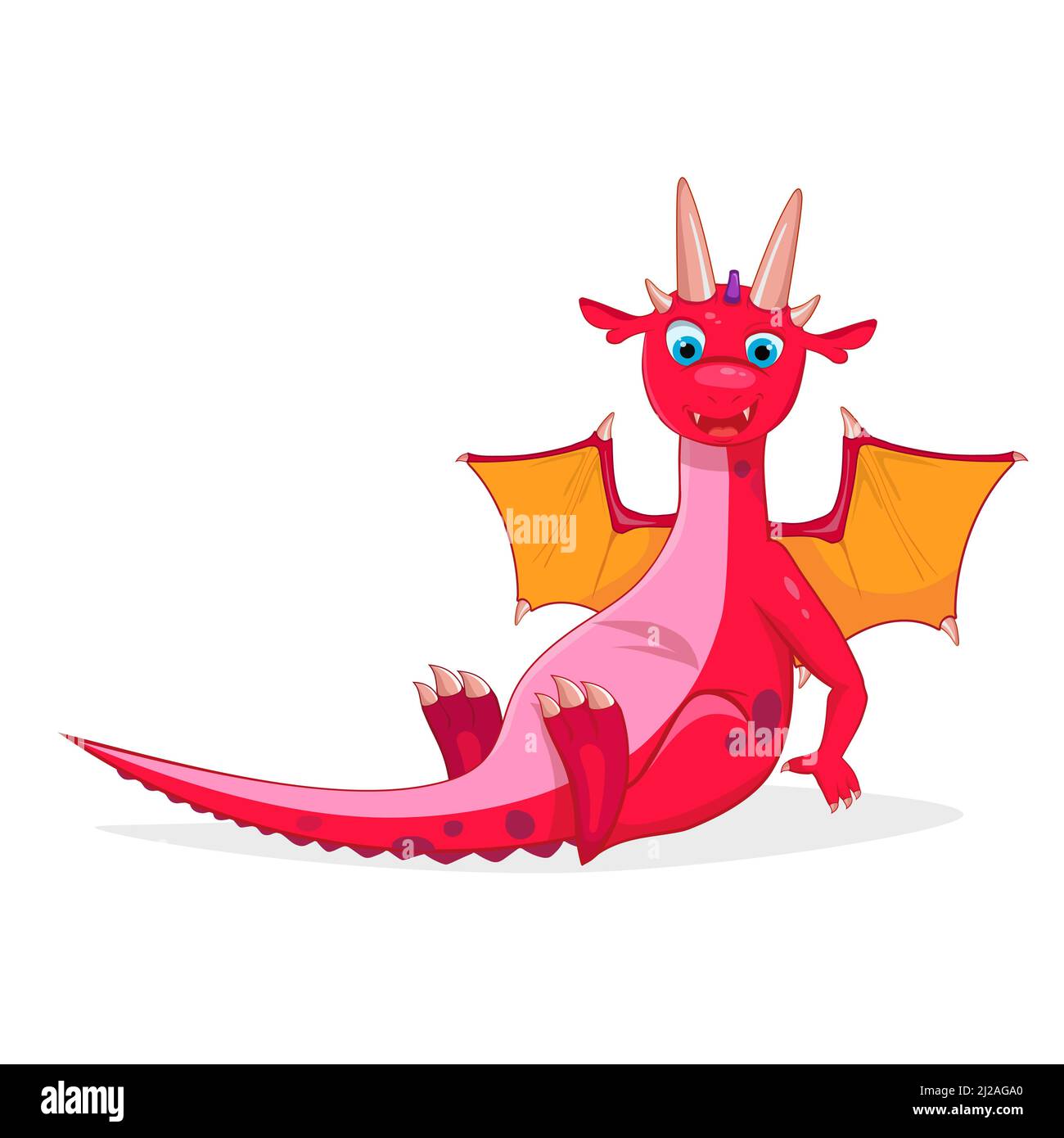 Funny cartoon little red sitting dragon. Vector illustration. Isolated ...