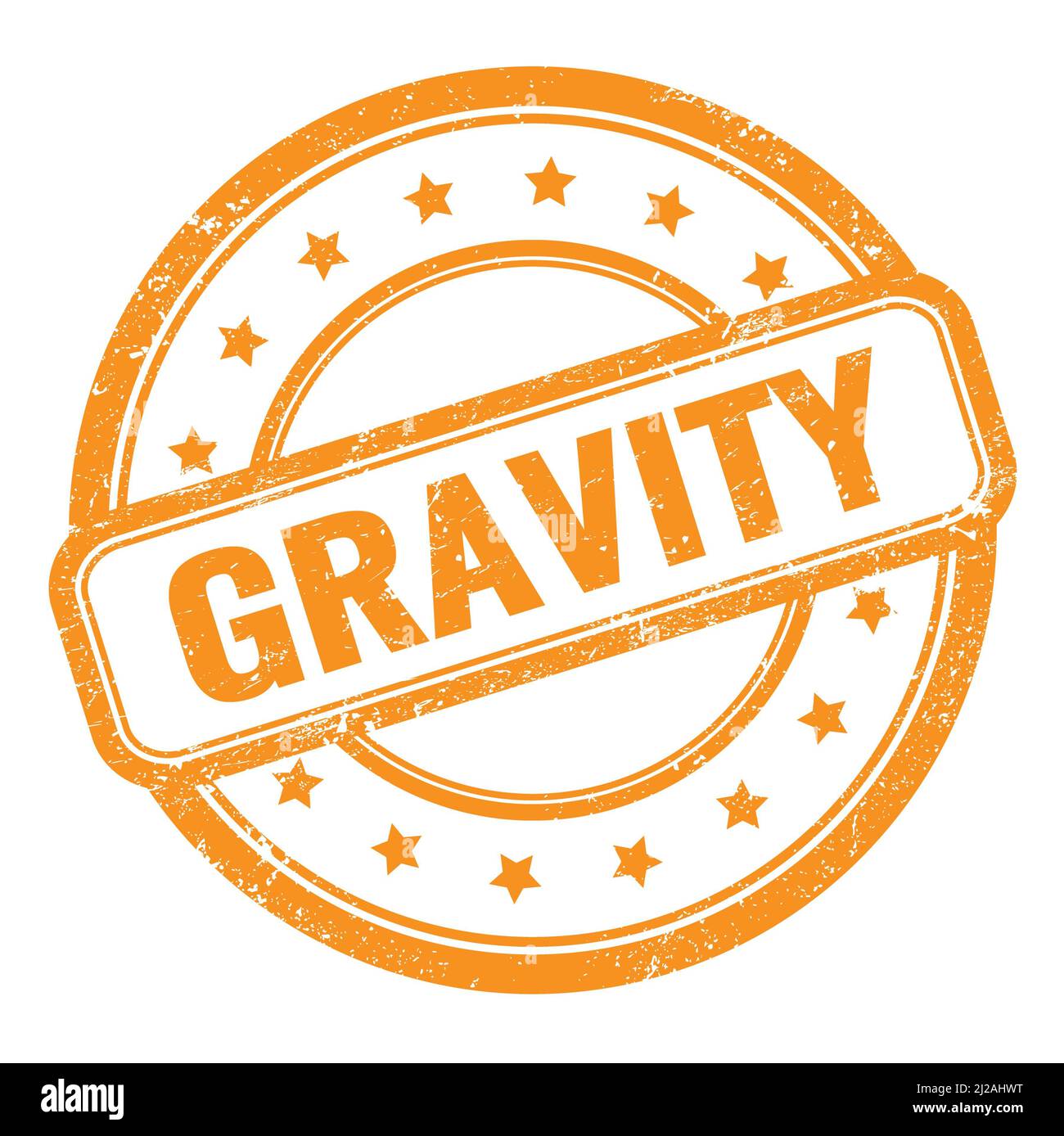 GRAVITY text on orange grungy vintage round rubber stamp Stock Photo ...