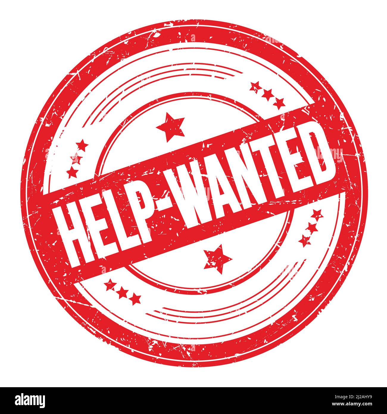 HELP-WANTED text on red round grungy texture stamp Stock Photo - Alamy