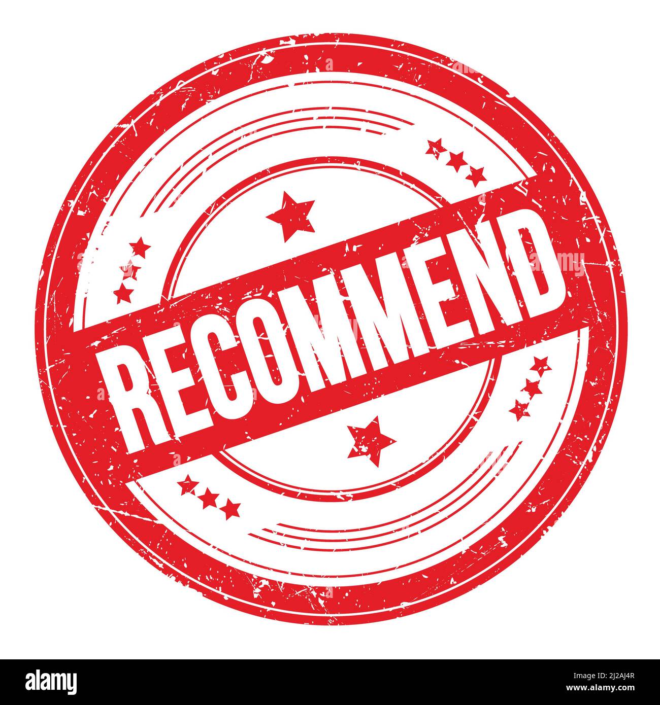 RECOMMEND text on red round grungy texture stamp Stock Photo - Alamy