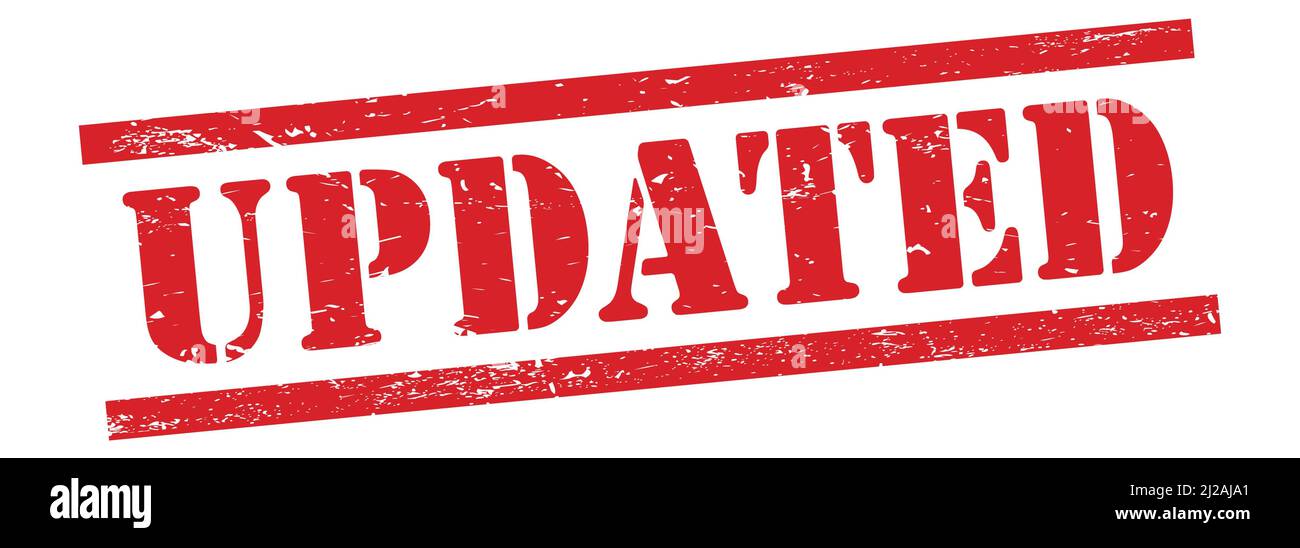 UPDATED text on red grungy vintage rubber stamp Stock Photo - Alamy