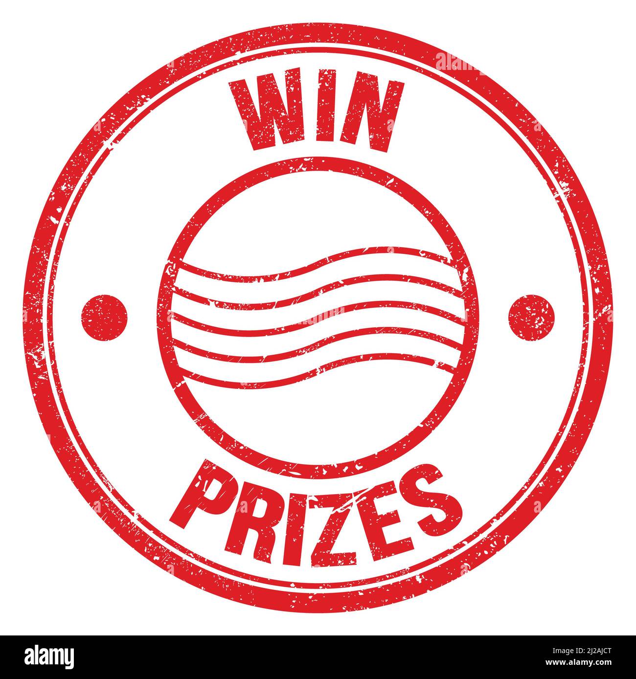 WIN PRIZES text written on red round postal stamp sign Stock Photo - Alamy