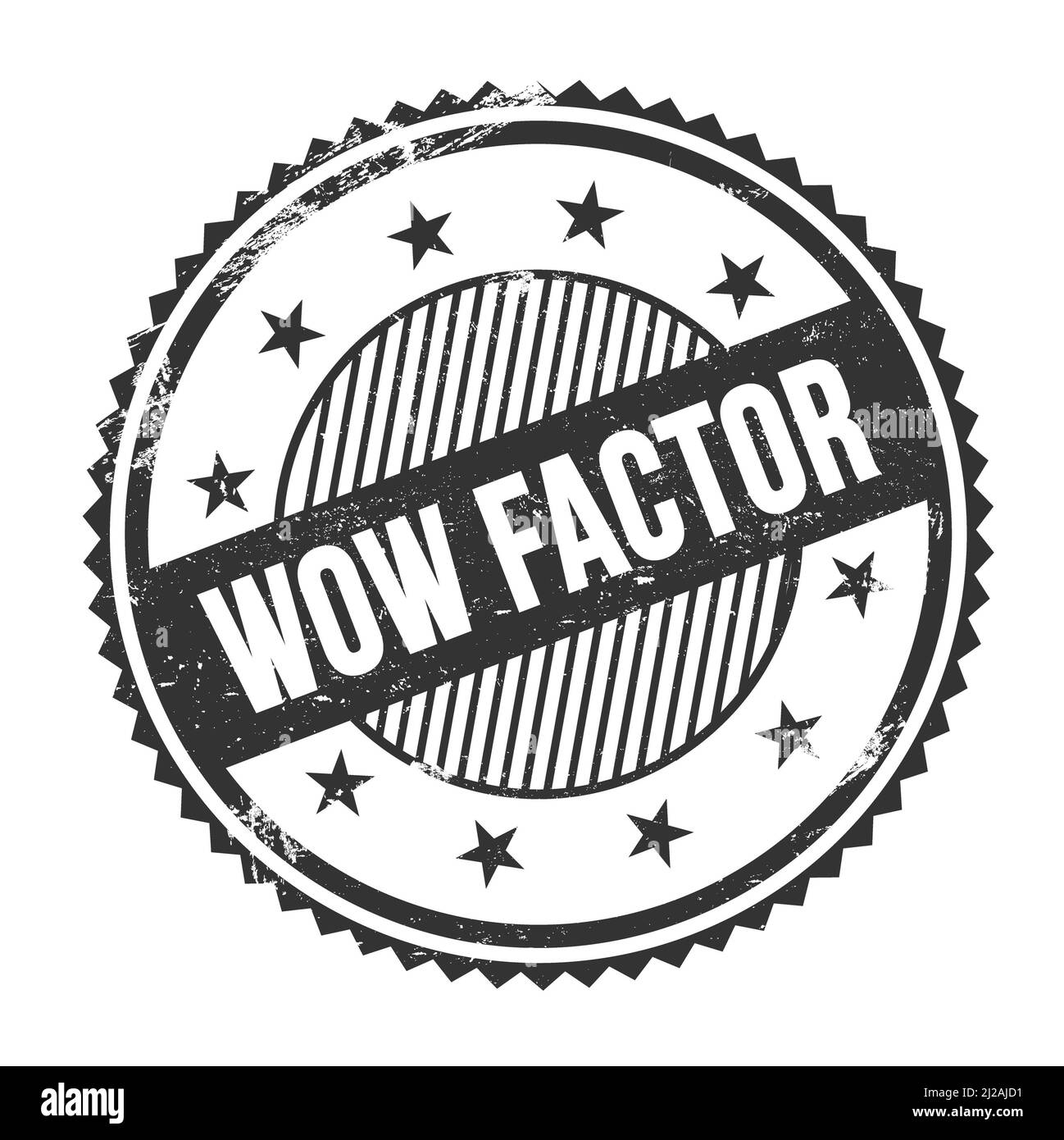 WOW FACTOR text written on black grungy zig zag borders round stamp ...