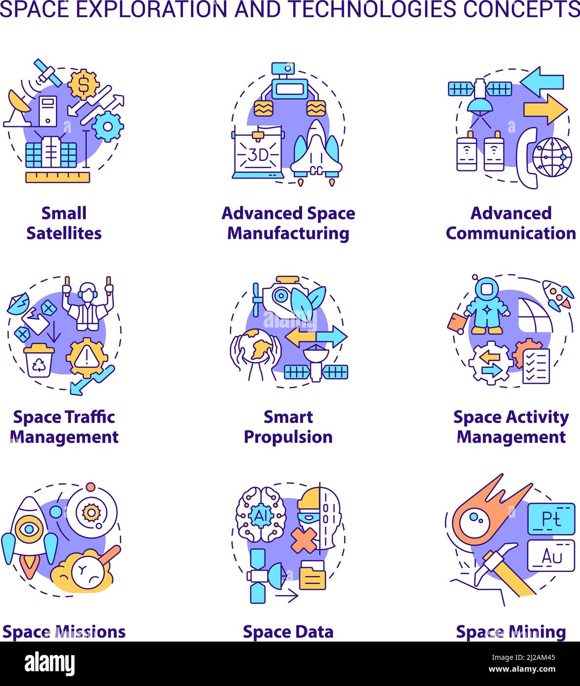 Space exploration and technology concept icons set Stock Vector Image ...