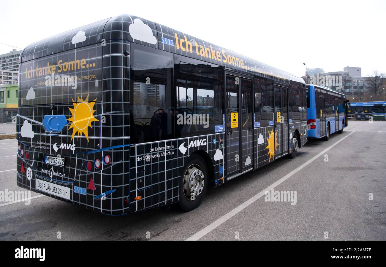 Munich, Germany. 31st Mar, 2022. A new type of solar bus trailer from ...