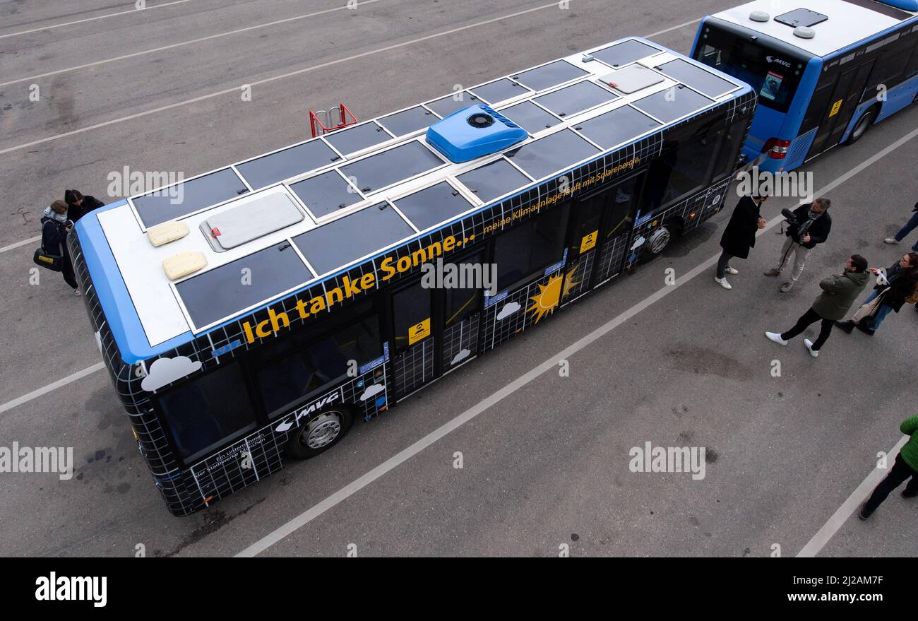 Munich, Germany. 31st Mar, 2022. A new type of solar bus trailer from ...