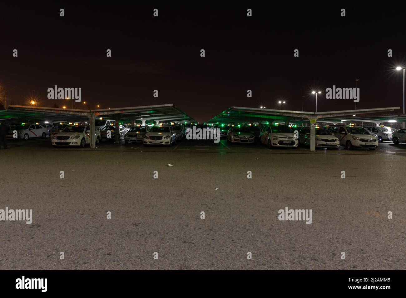 Spanish cabs parked in the cab parking lot at Adolfo Suarez Barajas ...