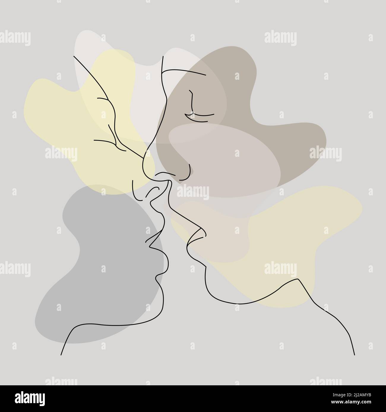 A kiss. The face is a line. Kissing couple. Abstract, modern art ...
