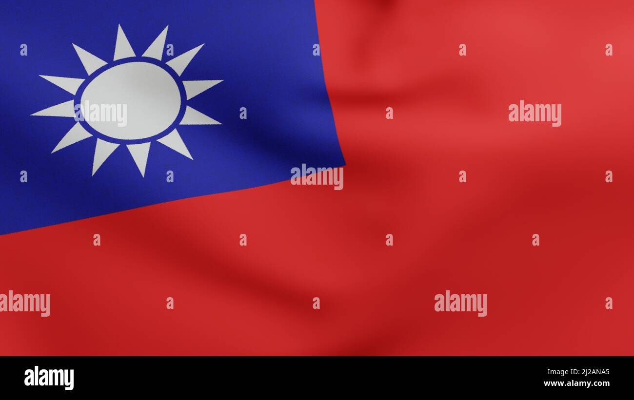 National flag of Taiwan waving 3D Render, Republic of China flag ...