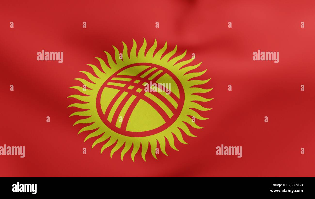 National flag of Kyrgyzstan waving 3D Render, Kyrgyz Republic flag ...