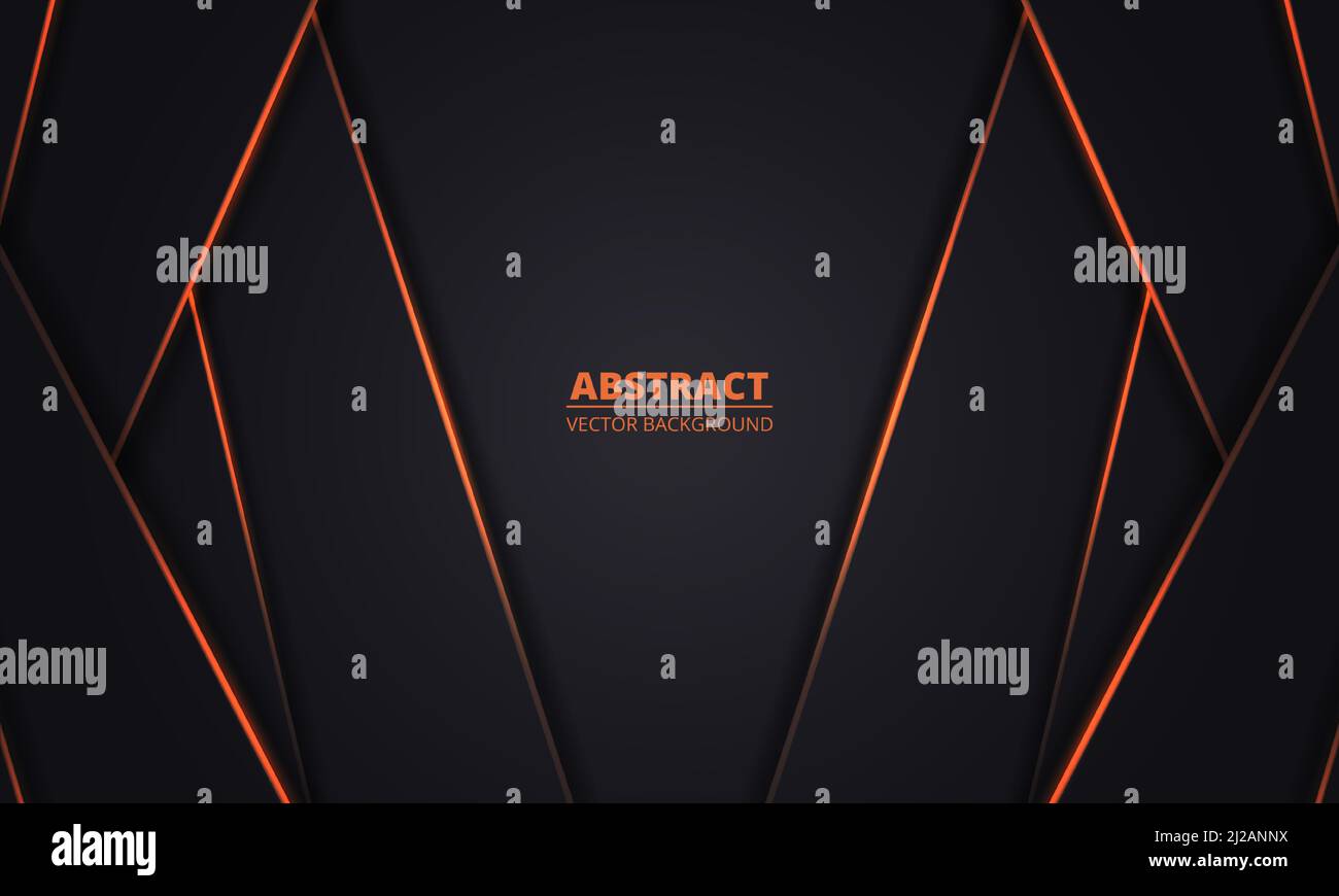 Orange neon luminous lines and highlights on dark gray tech background ...