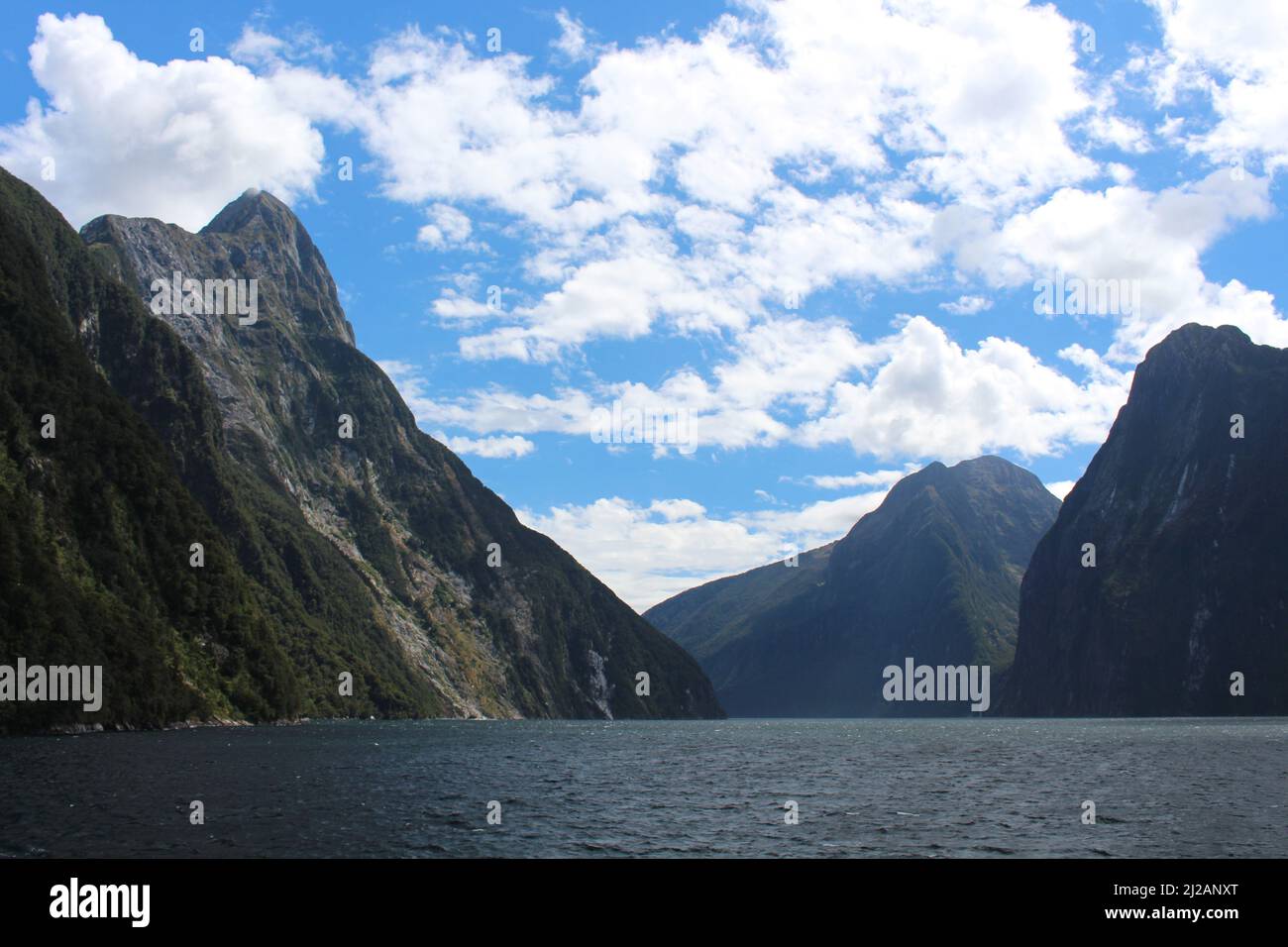 Milford Sound landscape, Fiordland National Park in the background the ...