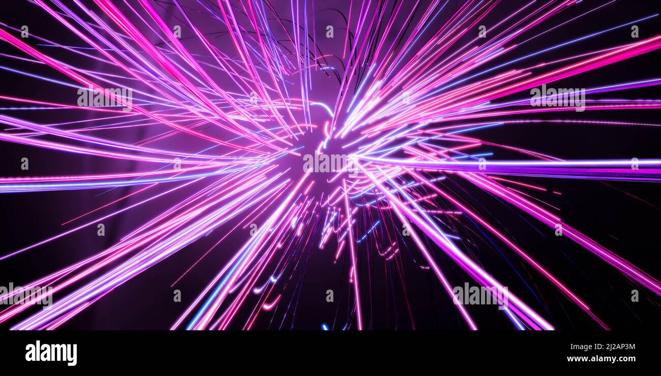 abstract violet and blue uv neon lights 3d render illustration Stock ...