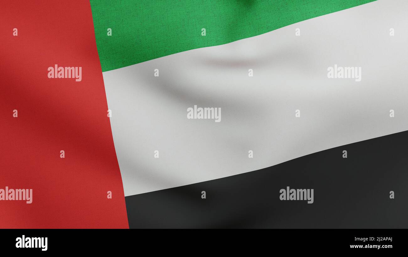 National flag of United Arab Emirates waving 3D Render, used Pan-Arab ...