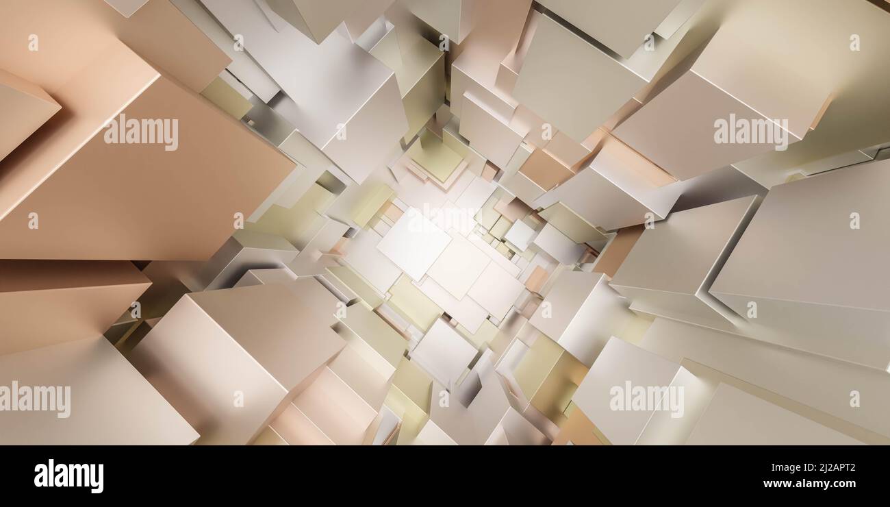 bronze gold and white metal cubes abstract geometric shape 3d render ...