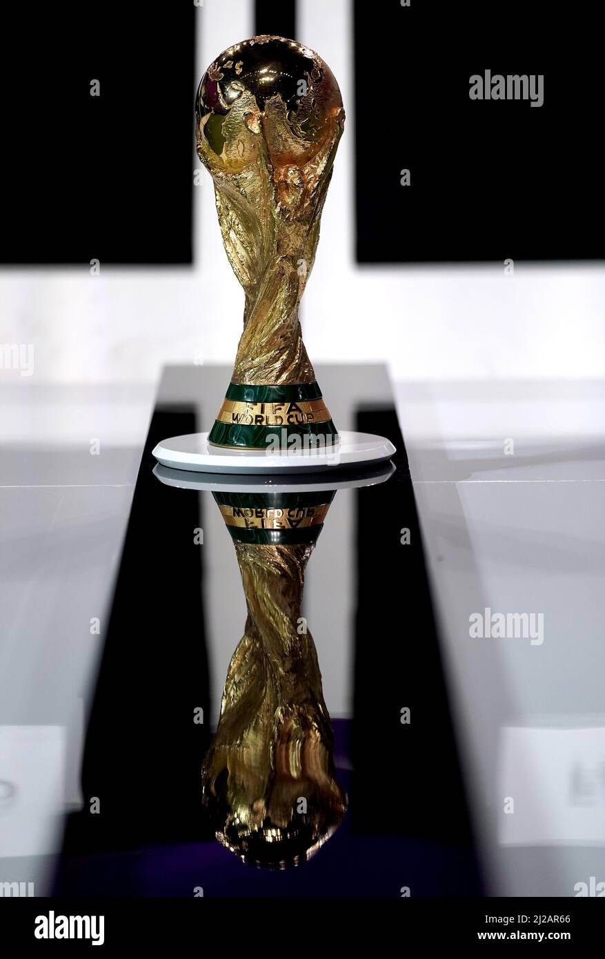 The FIFA World Cup trophy on display during the 72nd FIFA Congress at ...