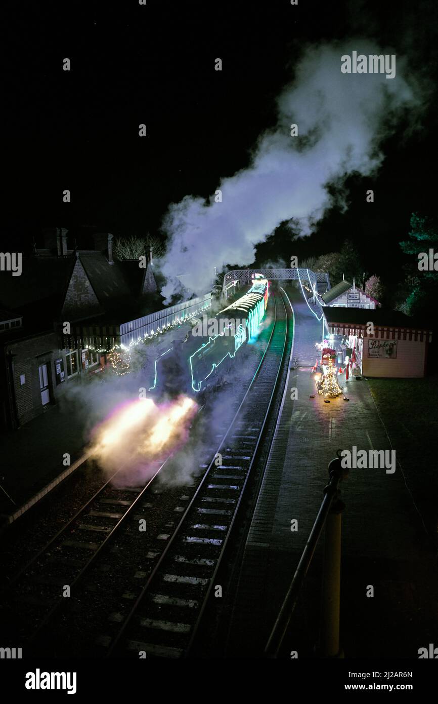 christmas lights decorated train weybourne north norfolk england Stock ...